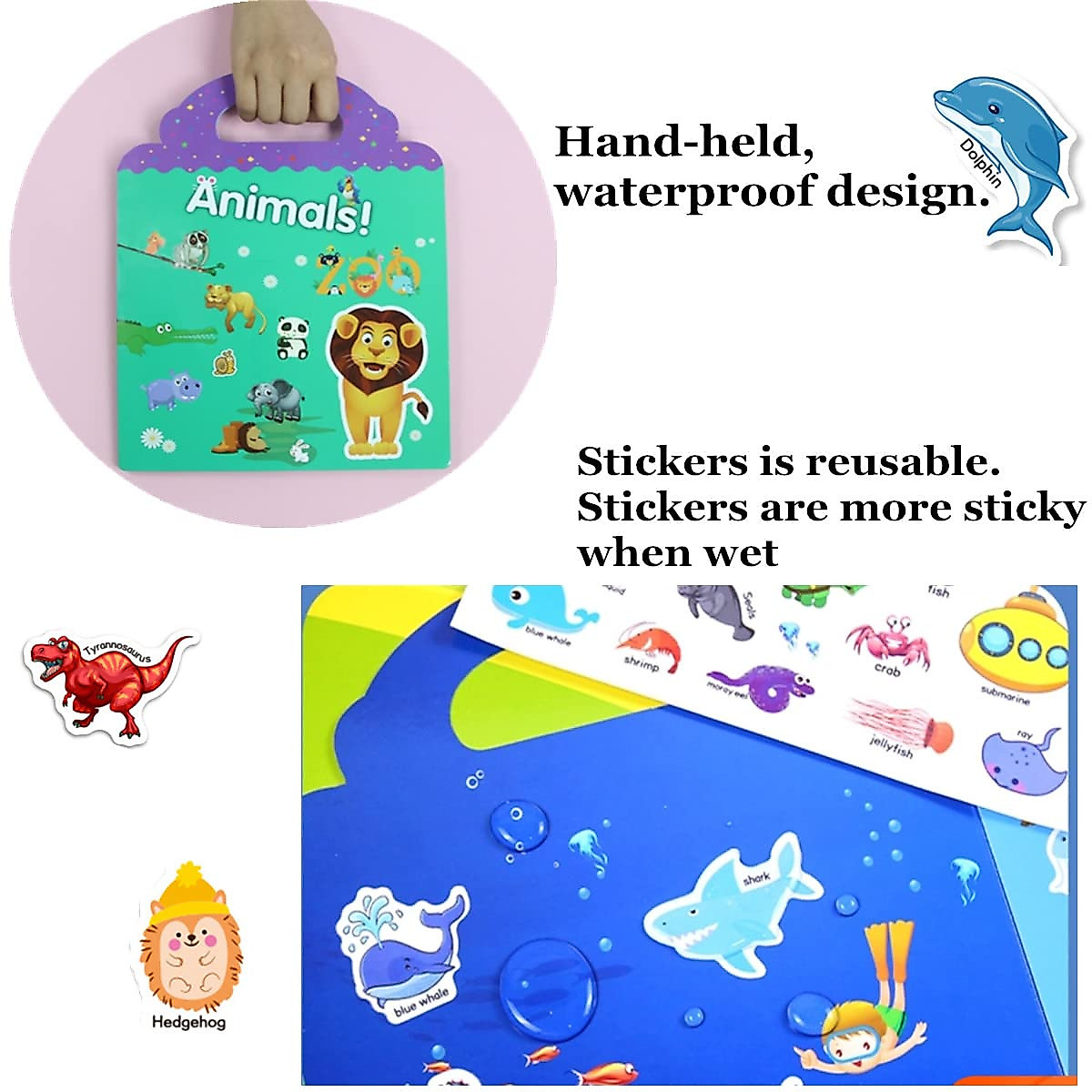 Reusable Stickers Book for Toddlers,Dinosaur, Animal and Vehicle Static Sticker for Kids Activity Books Learning Toys Birthday Christmas Gifts