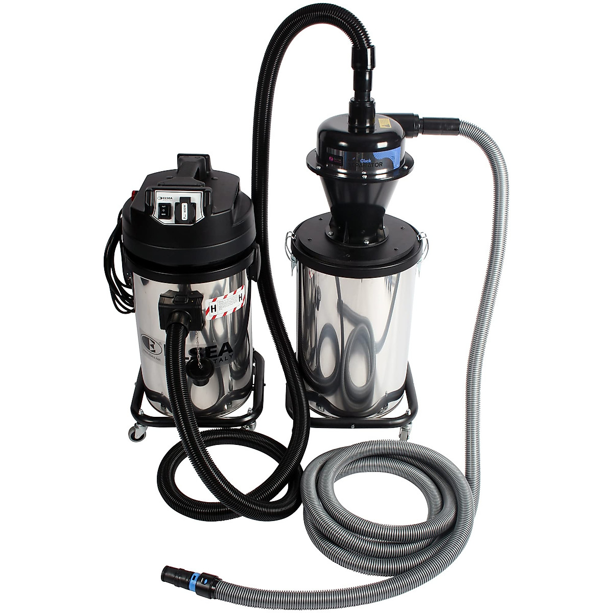 Cen-Tec Systems 96920 HEKA Critical Filter HEPA Commercial Woodworking Vacuum, 10 Gallon Stainless Capture Bin, Quick Click Separator, and Hose and Adapter Set, Stainless Steel