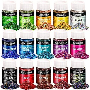Holographic Chunky Glitter, 15 Colors Craft Glitter for Resin, LEOBRO Nail Glitter, Festival Cosmetic Eye Hair Face Body Glitter, Glitter Flakes Sequins for Epoxy Resin Tumbler DIY Arts Crafts