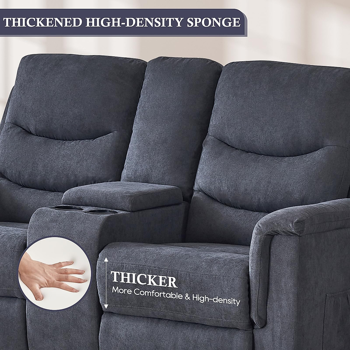 Consofa Loveseat Recliner, Manual Reclining Loveseat with Console, 68'' Wall Hugger Reclining RV Theater Seats, Double Recliner Loveseat with Cup Holder and Side Pocket for Living Room