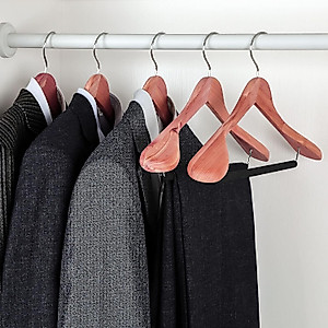 TOPIA HANGER American Red Cedar Wide Shoulder Wooden Hangers 8 Pack, Luxury Wood Suit Coat Hangers with Black Padded Pant Bar-360° Swivel Chrome Hook, Natural- CT07W-8