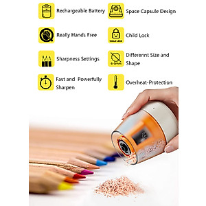 Skynow Rechargeable Pencil Sharpener,Fully Automatic Electric Sharpener for Kids,Teachers,Students,Engineers;Fast Sharpening Dont Need Holding Pencils,Ideal for Short Pencil Save Pencils.