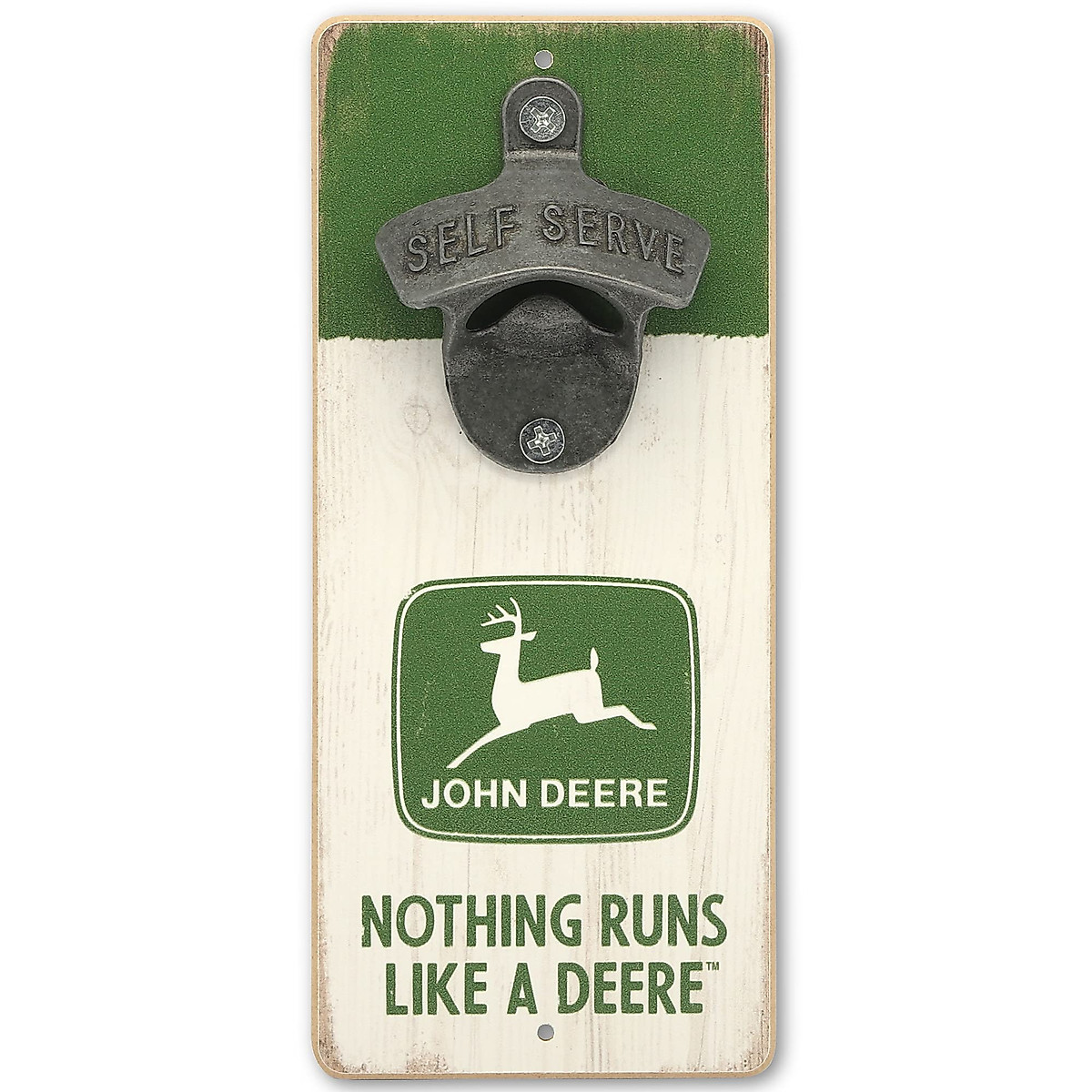 John Deere Wall Bottle Opener - Vintage John Deere Bottle Opener Made with Wood and Cast Metal - Nothing Runs Like a Deere