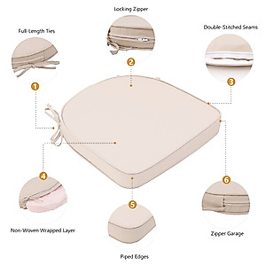 RACE LEAF Patio Seat Cushions 16"x17"x2" Round Corner - Set of 2, Beige - Indoor/Outdoor Chair Cushions with Invisible Zipper, Water-Resistant Chair Seat Cushion with Ties for Non-Slip Support