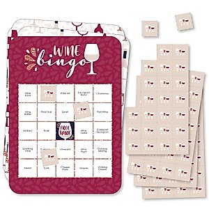 Big Dot of Happiness But First, Wine - Bingo Cards and Markers - Wine Tasting Party Bingo Game - Set of 18