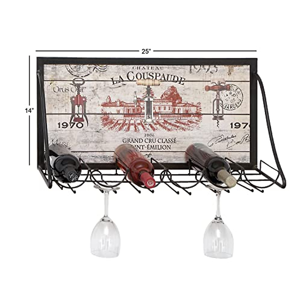 Deco 79 Vintage Metal Wall Wine Rack, 25"W x 14"H, Black