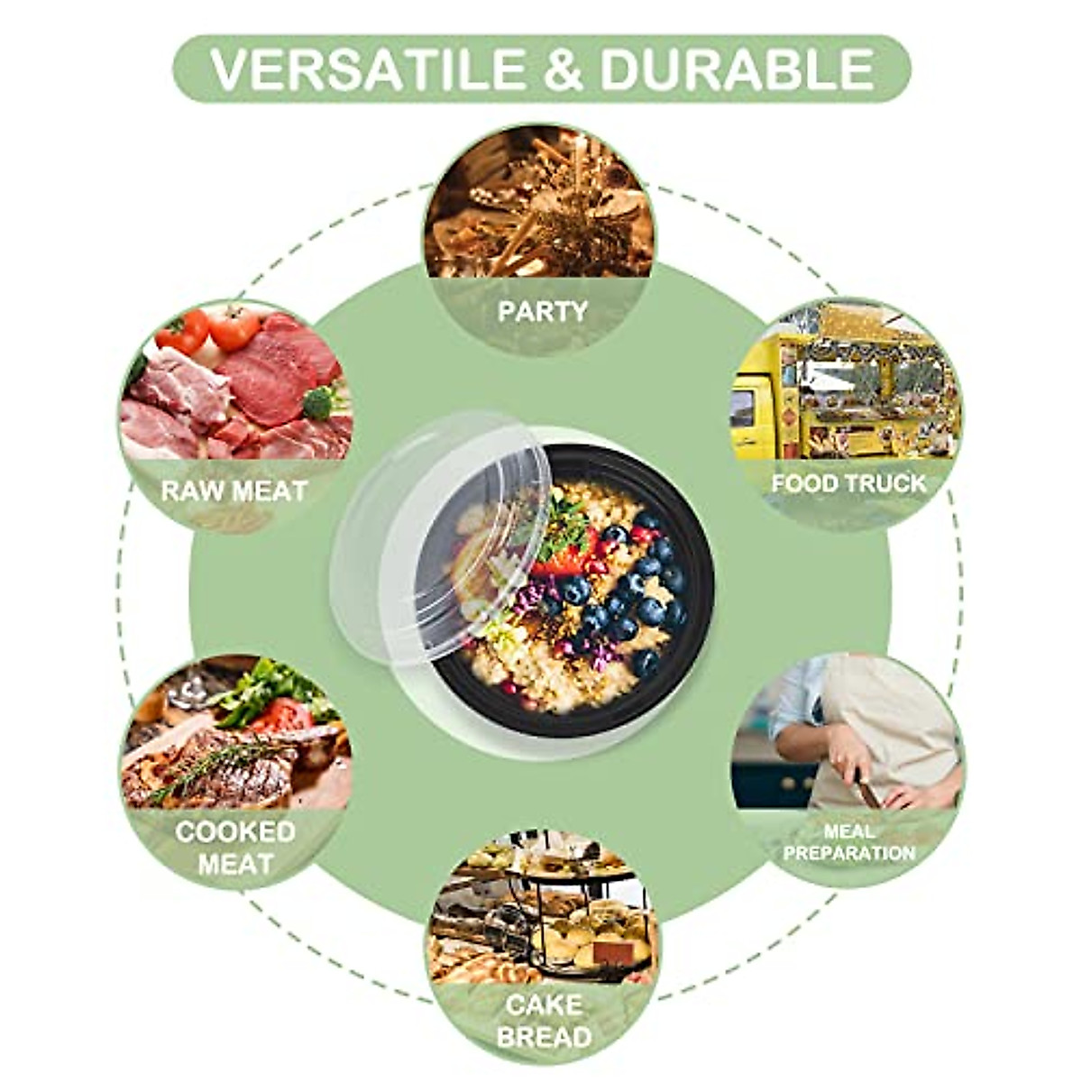 MBC MAT BOARD CENTER, 45-Pack (38 Oz) 1-Compartment Food Container-Round Meal Prep Bowls with Lid-Portable Lunch Box-Stackable-Bpa Free-Freezer/Microwave/Dishwasher Safe-Reusable Storage