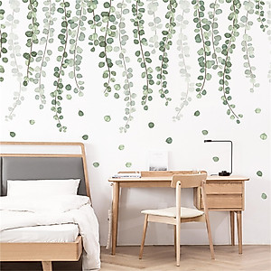 WAFT YEARN Vinyl Green Plants Leaves Hanging Vine Leaf Wall Decal Sticker Removable Wall Decor For Nursery School Classroom Bedroom Bathroom Boys Girls Room Playroom Office Green Peel And Stick Decals