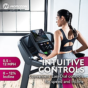 Horizon Fitness T202 Foldable Treadmill Running Machine with Incline, Fitness & Cardio, Lightweight Folding Treadmill with Bluetooth Speakers, EasyDial Controls, Tablet Holder, 325lb Capacity