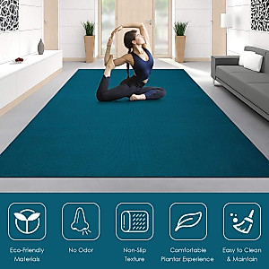 Goplus Large Yoga Mat, 7' x 5' x 8mm and 6' x 4' x 8mm with Straps, Eco Friendly Extra Thick Non Slip Barefoot Fitness Exercise Mat for Home Gym Floor Cardio Workout (Oasis Blue, 7'x5')