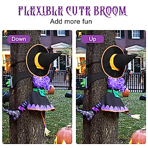 Miracleart Crashing Witch Halloween Decorations(47" H), Funny Flying Crashing Witch into Tree, Outdoor Indoor Crashed Witch Props Halloween Party Hanging Decorations