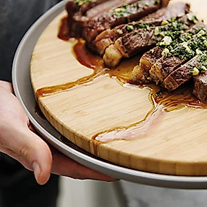 BergHOFF Leo Round Bamboo Wood Chopping Board With Collecting Plate, 36.5cm