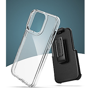 Encased Protective Clear Case with Clip - Designed for iPhone 13 Mini (2021) Transparent Phone Case with Belt Holster