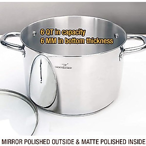 HOMICHEF Stock Pot 6 Quart Nickel Free Stainless Steel - 6 Quart Pot With Lid and Handle - 6Qt Saucepan With Lid - Soup Pot Small Cooking Pot 6 Quart - 6 Qt Pot With Glass Lid - Induction Pot With Lid