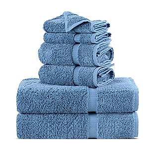 Mainstays Value 10-Piece Towel Set | 100% Light Terry Cotton (Office Blue)