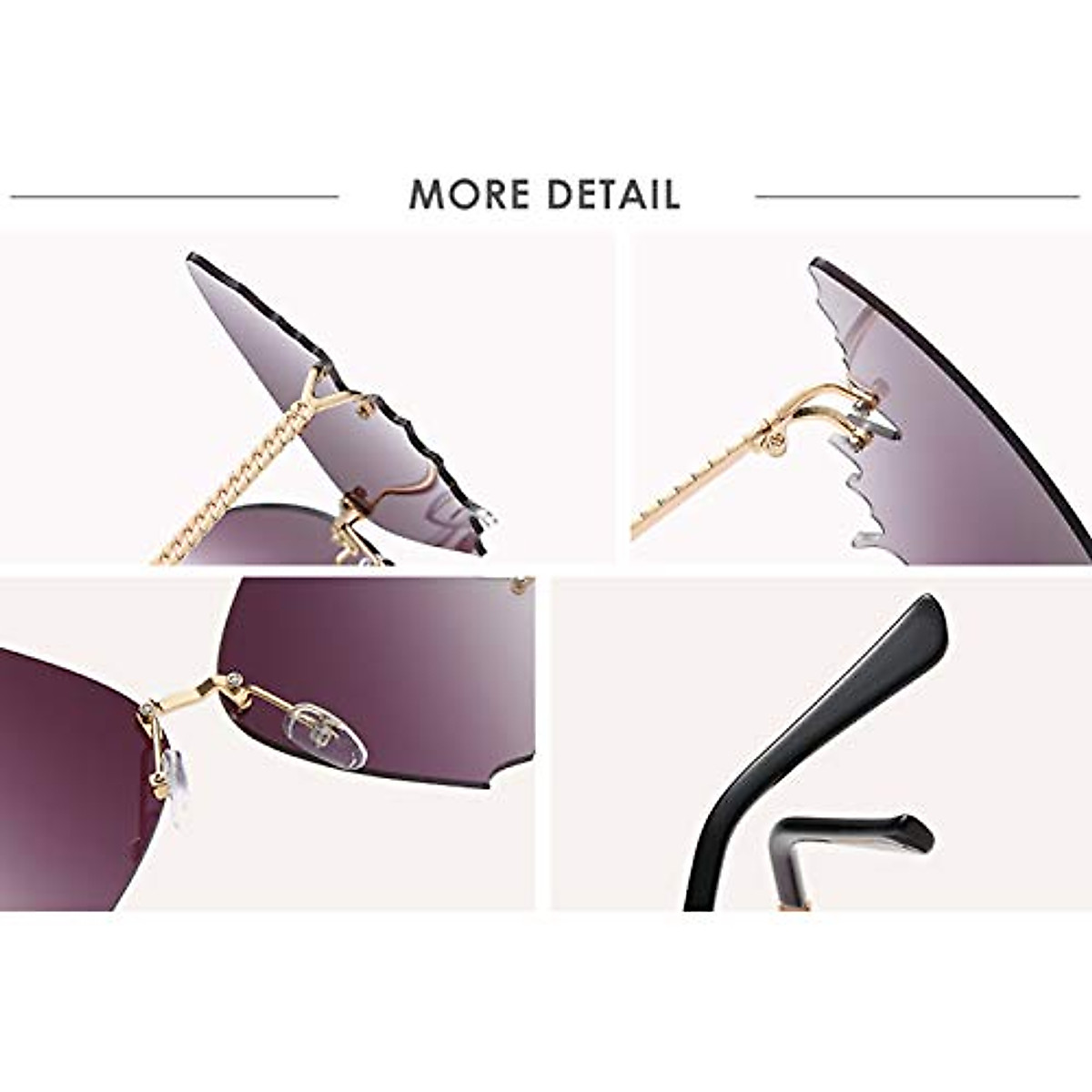 YAMEIZE Fashion Butterfly Rimless Sunglasses for Women Vintage Metal Frame Eyewear UV Protection (PURPLE PINK)