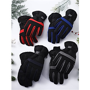 Eurzom 4 Pairs Kids Winter Ski Snow Gloves Waterproof and Windproof Adjustable Gloves for Kids, 4 Colors (Red, Blue, Bright Blue, Gray, 8-15 Years)