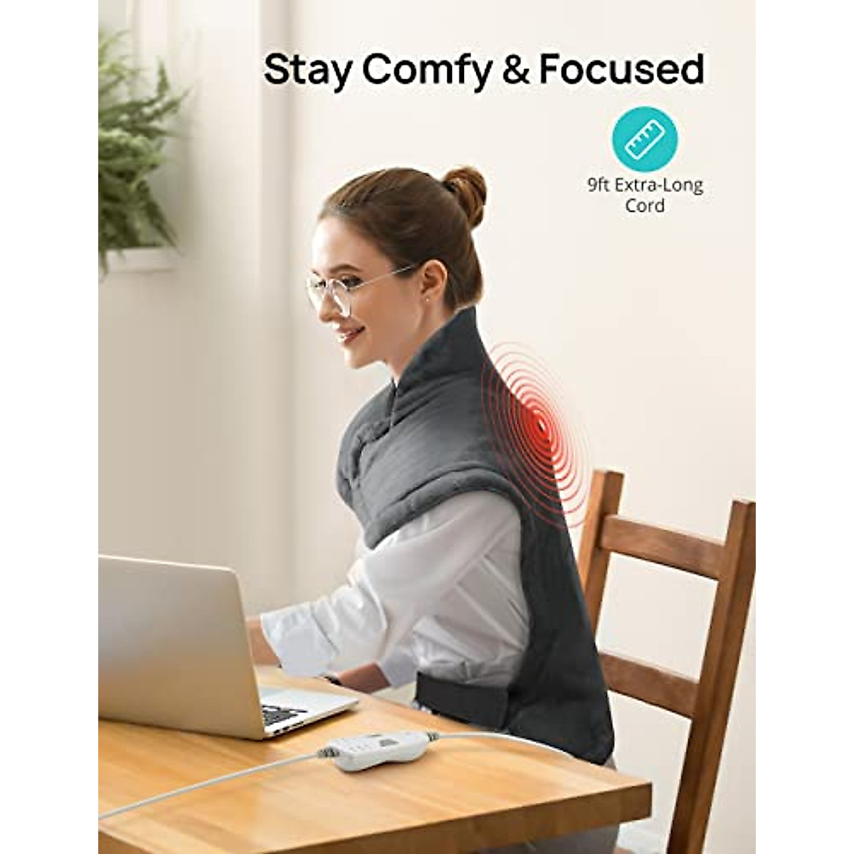 Heating Pad for Back Pain Relief, EVAJOY 24" x 29.5" Large Size Electric Massager Heating Pad for Neck, Back, Shoulders with 3 Heat Levels, 6 Massage Settings, 2H Auto Shut-Off