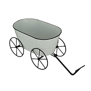 Zeckos Charming White Enamelware Metal Farmhouse Style Decorative Wagon Garden Planter - Rustic Elegance for Gardens, Patios and Porches - Indoor/Outdoor - 19.5 Inches Long