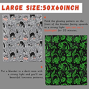 Halloween Blanket Soft Fleece Black Cat Throw Blanket Glow in The Dark Blanket Toys Decor for Kids Boys Girls Teens Birthday