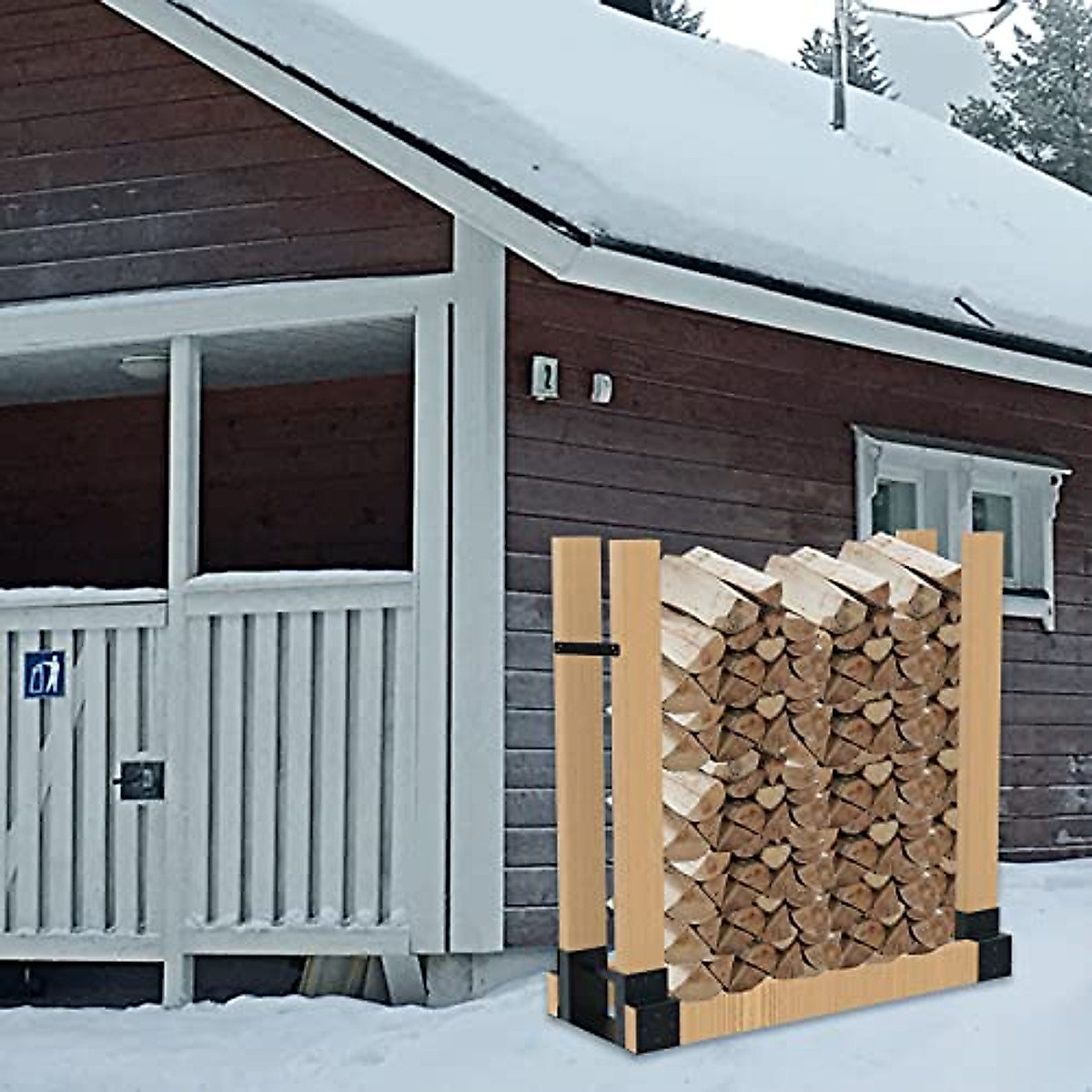 Foozet Firewood Rack Outdoor with Wood Screws Log Rack Heavy Duty Steel Adjustable to Any Length Station Firewood Bracket Kit Black Medium