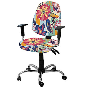 Double Love Abstract Flowers 2 Pieces Computer Office Chair Covers Set, Stretchable Desk Rotating Chair Seat Cushion Slipcover Back Covers, Decorative Protectors Cover Modern Painting Art Watercolor