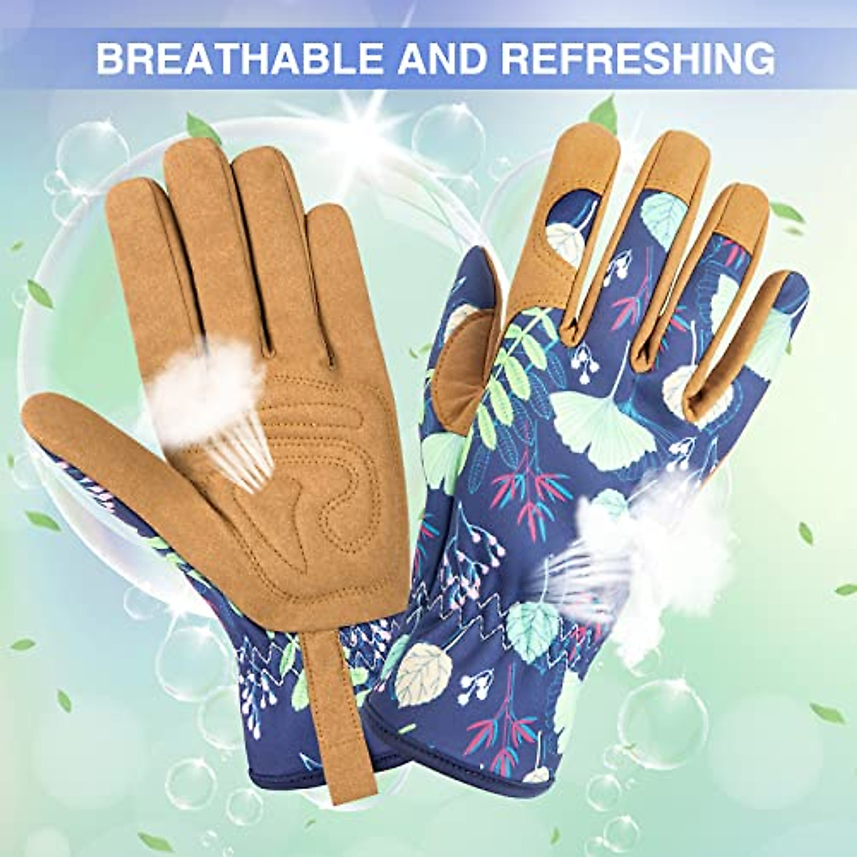 Leather Gardening Working Gloves for Women, Abrasion Garden Gloves Scratch Resistant Breathable for Weeding, Digging, Planting, Raking & Mowing (Medium)