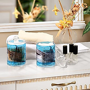 Coikll Cute Dolphin Qtip Holder with Lid 2PCS Apothecary Jars Storage Containers, Clear Plastic Canister for Cotton Swab,Floss Picks, Cosmetics
