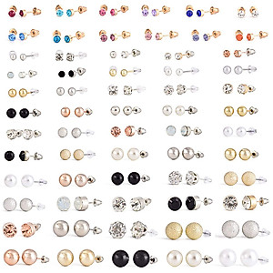 62 Pairs Stud Earrings Set Hypoallergenic Earring Sets Circle Ball Faux Pearl Earring Set Jewelry Gift for Women (#1)