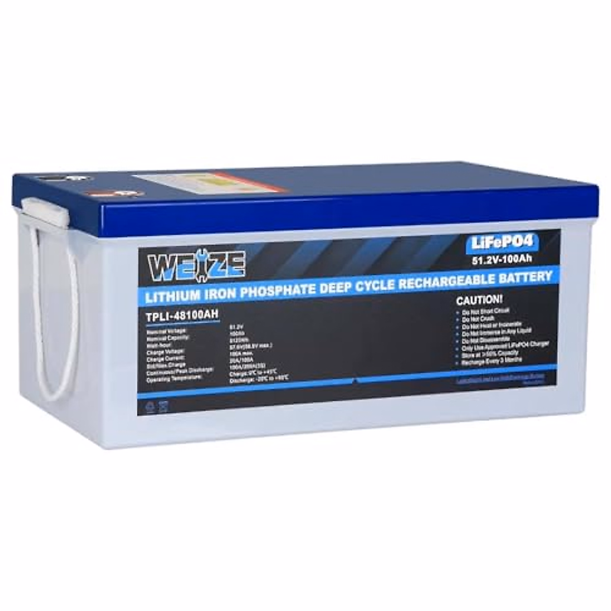 WEIZE 48V 100Ah LiFePO4 Lithium Battery, Built-in 100A Smart BMS, Up to 8000 Deep Cycles, Perfect for RV, Solar System, Marine, and Off Grid Applications
