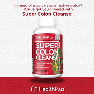 Health Plus Super Colon Cleanse 10 Day Gentle Gut Cleanse Detox, Psyllium Husk, Probiotics for Constipation Relief & Digestive Support, 240 Capsules