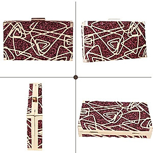 Reberomantic Women Metal Handbag Chain Geometric Evening Clutch Purse (W-Dark Red)