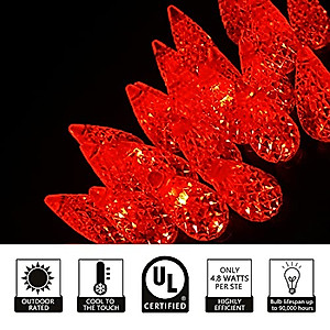 UL Listed 50 Count C6 Led Christmas Lights,C6 Strawberry Lights Bulbs,Outdoor Led String Lights for Garden Patio Trees Decoration,17 Feet Green Wire (Red Color)