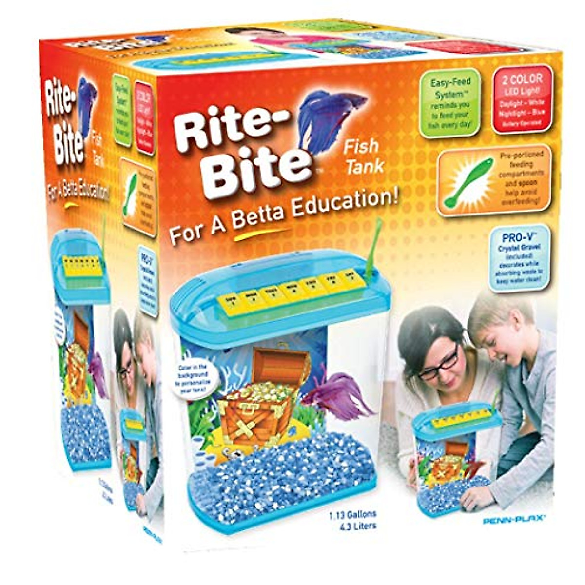 PENN-PLAX Rite-Bite Educational Betta Tank – A Perfect First Aquarium for Children with Adult Supervision – 1.13 Gallon