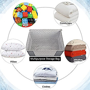 FYY Clothes Storage Bag, 3 Pack 90L Foldable Storage Bin Closet Organizer with Reinforced Handle Sturdy Fabric Clear Window, Clothes Comforters Blankets Bedding Storage Bin with Zipper Grey