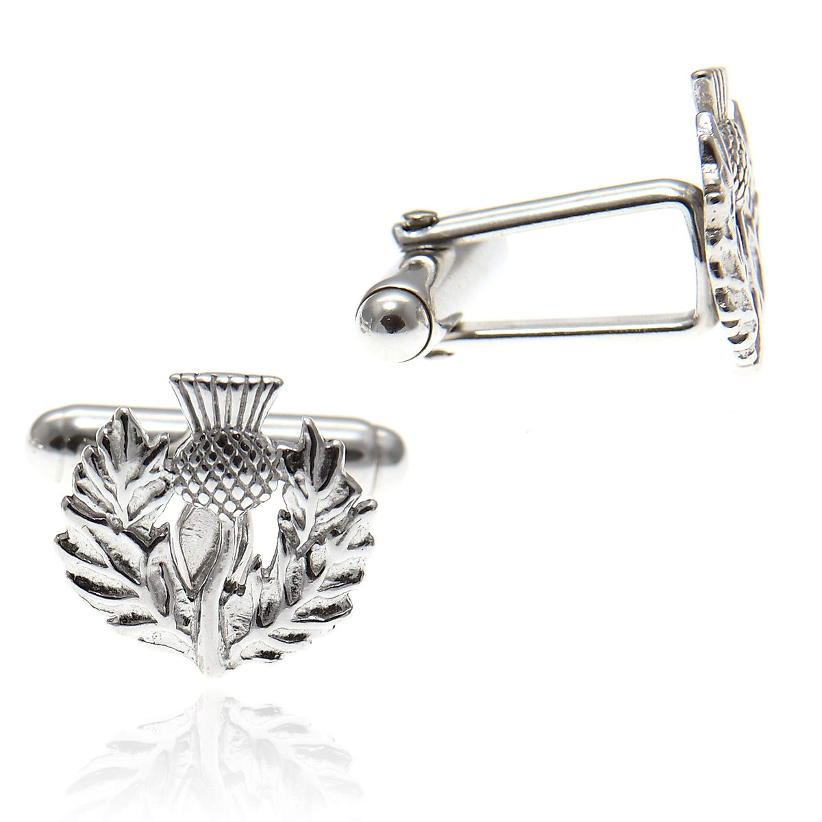 Alexander Castle 925 Sterling Silver Scottish Thistle Cufflinks - Scottish Jewelry Silver Cuff Links for Men with Jewelry Gift Box - 15mm x 14mm