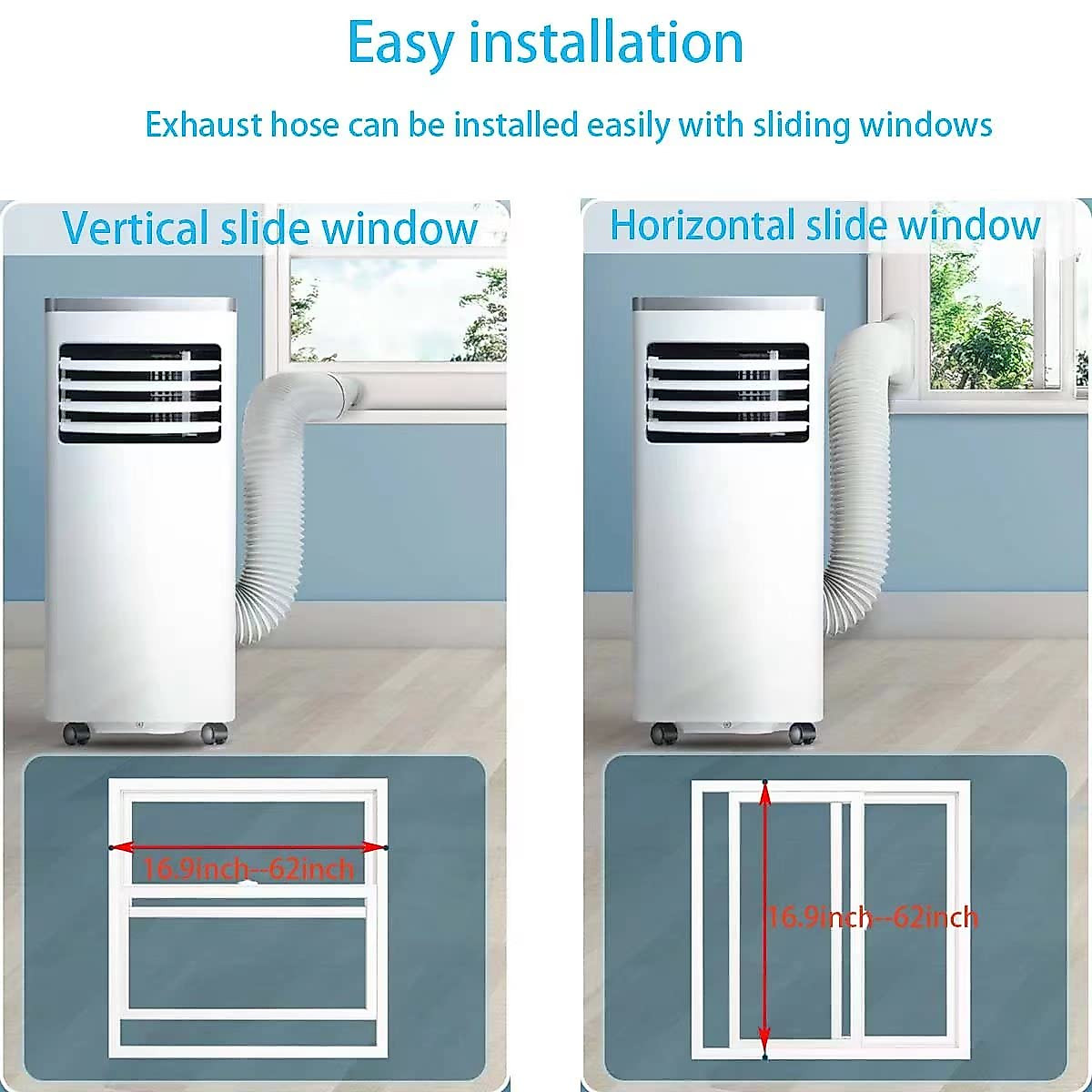 Coolaihan Portable Air Conditioner Window Vent Kit with 5.9” Exhaust Hose Universal Window Seal for AC Unit, AC Window Kit with Coupler for Sliding Horizontal or Vertical Windows