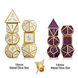 ALLCOLORED 16mm DND Metal Dice Set White Gold 7 Pieces Polyhedral Dice D&D with Metal Case and Velvet Bag for Playing Tabletop Roleplay Games Dungeons and Dragons