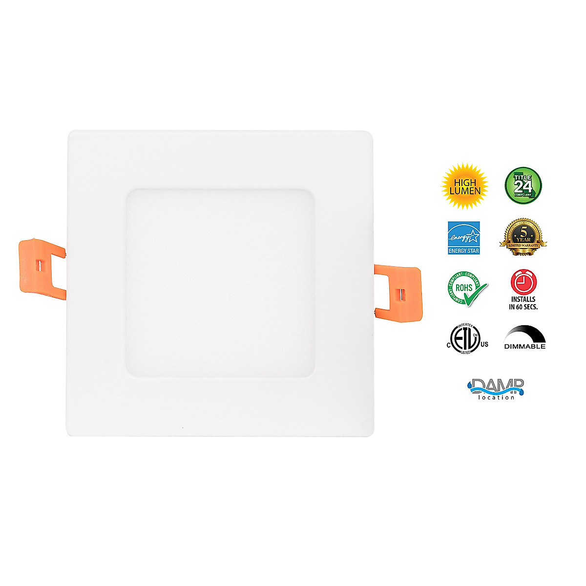 Westgate Lighting 15W 6 Inch Ultra Thin Slim Recessed Lighting Kit Square Shaped Dimmable LED Retrofit Downlight - External Junction Box Included - (4 Pack 4000K Neutral White)