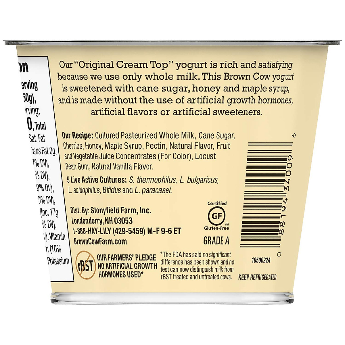 Brown Cow Cream Top Cherry Vanilla on the Bottom Whole Milk Yogurt, 5.3 oz. Cup - Creamy, Delicious Yogurt