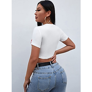 Floerns Women's Letter Graphic Print Short Sleeve Tee Shirt Crop Top White L