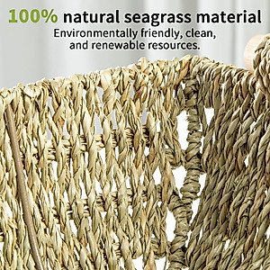 Kenvc Small Wicker Baskets, Seagrass Baskets Set of 3(11/''+13/''+15/''）,Wicker Baskets for Storage, Wicker Storage Basket, Seagrass Storage Baskets with Wooden Handles, Natural (Seagrass)