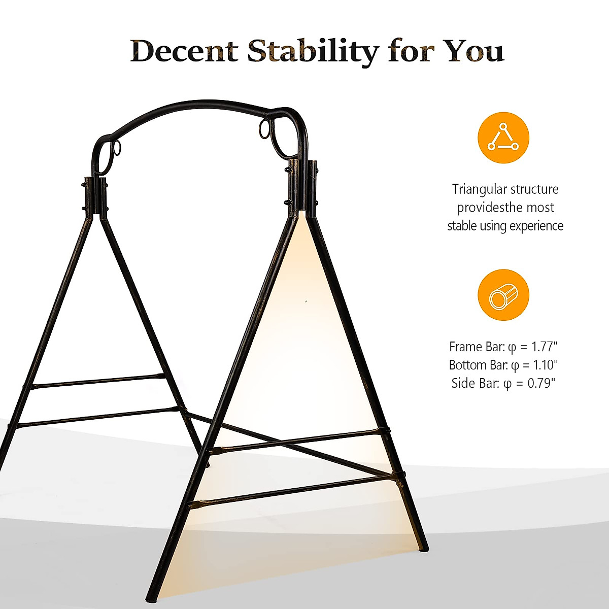 VINGLI Upgraded Metal Porch Swing Stand with Antique Bronze Finish, Heavy Duty 660 LBS Weight Capacity Steel Swing Frame with Extra Side Bars, Powder Coated Hanging Swing Frame Set for Outdoors