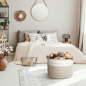 XXXXL Extra Large Cotton Rope Basket, AivaToba 22" x 22" x 16" Blanket Storage Basket, Toy Storage Basket, Decorative Sturdy Storage Basket with Handles in Living Room