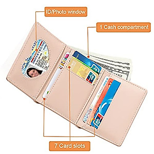 Sunwel Fashion Small Cute Trifold Wallet Slim Wallet ID/Photo Window Card Holder with 3D Flower Pattern Buckle for Women Girls (GREEN)