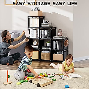 Mavivegue Book Shelf, 9 Cube Storage Organizer, DIY Bookcase, Metal Cube Bookshelf, Tall Book case for Bedroom, Living Room,Office, Closet Storage Organizer, Black Cubicle Storage Rack