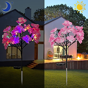 ELTUILMP Outdoor Solar Garden Lights, 2 Pack Solar Patio Lights with 42 Flower Lights Colors Changing LED Solar Powered Lights for Garden Patio Yard Pathway Decoration