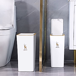 funest 2 Packs Bathroom Trash Can with Lid, Dogproof Wastebasket with Press Type Lid, Plastic Kitchen Waste Bins, Bathroom Garbage Bin Set for Home/Office/Rv/Bedroom（2 Packs,3.4+2.3 Gallon）