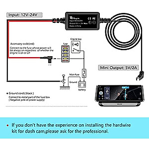 Dash Cam Hardwire Kit Mini USB Bangjia 12V-24V to 5V/2A Car Dash Camera Charger Power Cord（11.5ft