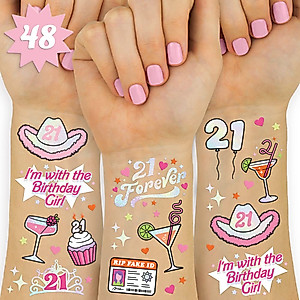 xo, Fetti 21st Birthday Party Decorations Temporary Tattoos - 48 pcs | Fun Bday Girl Party, Finally 21, RIP Fake ID, HBD, Disco Cowgirl Party, Twenty One Tiara